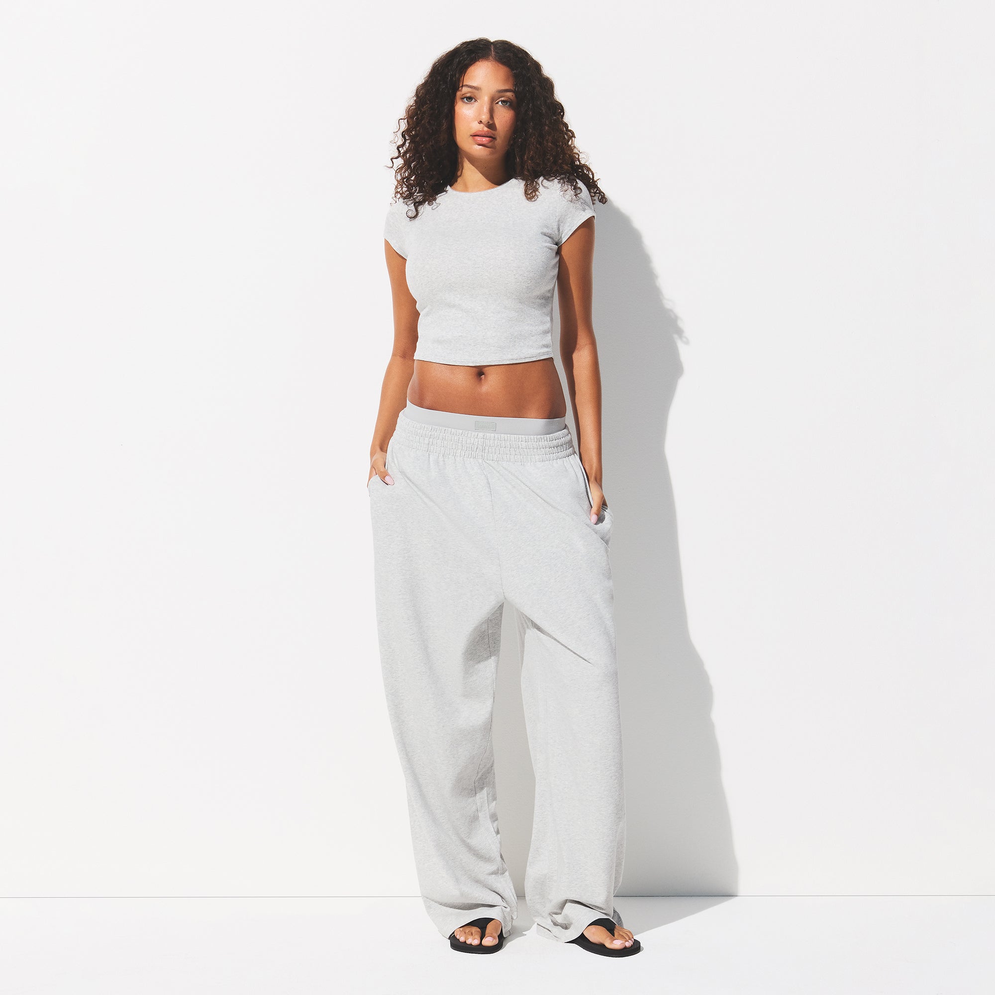 DROP NEEDLE POINTELLE BABY TEE | LIGHT HEATHER GREY